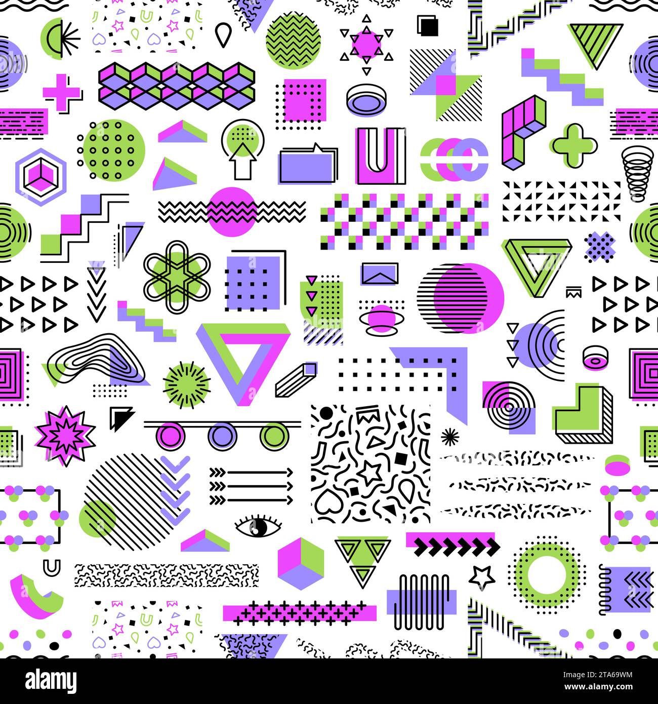Memphis geometric funky shapes seamless pattern. Fabric or textile ...