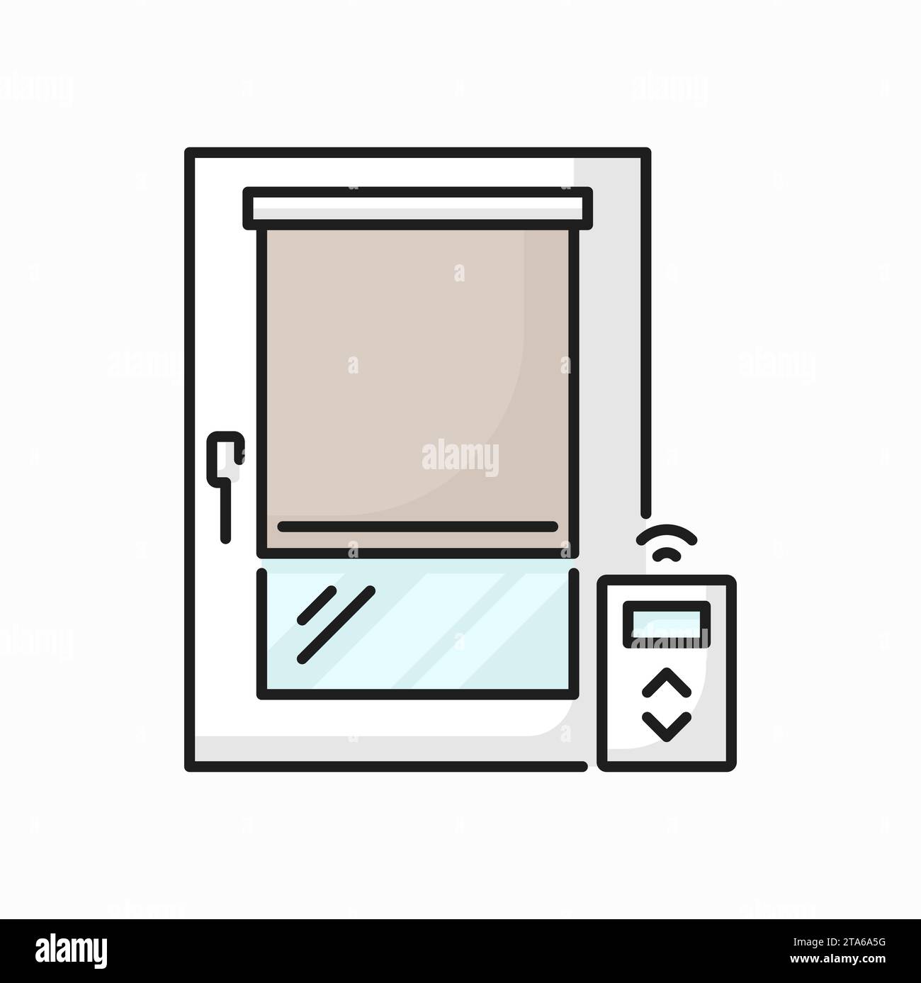 Roller blind, automatic window curtain interior design element outline ...