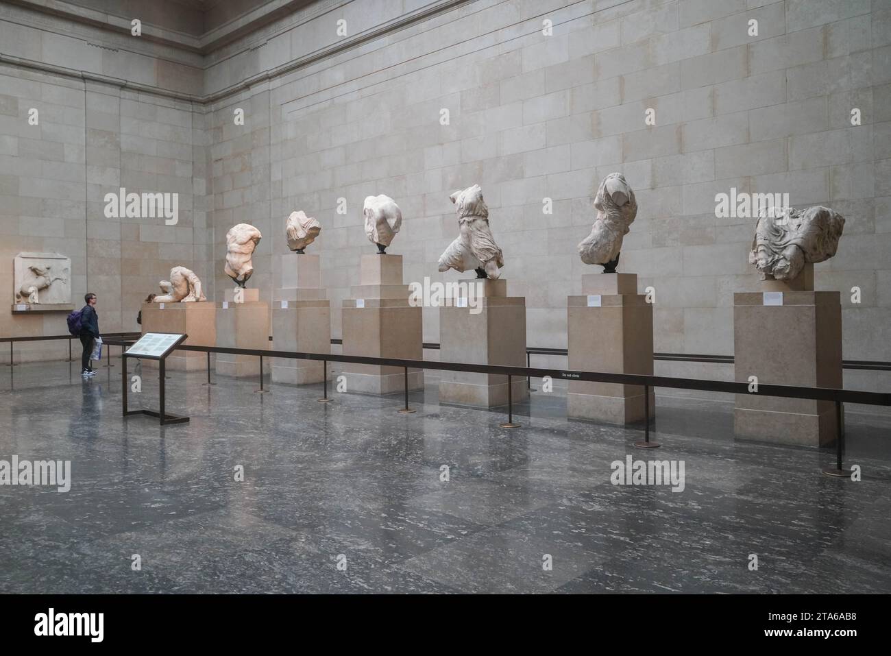 London UK. 29 November 2023. Visitors at the British Museum view the Elgin Marbles also known as ...