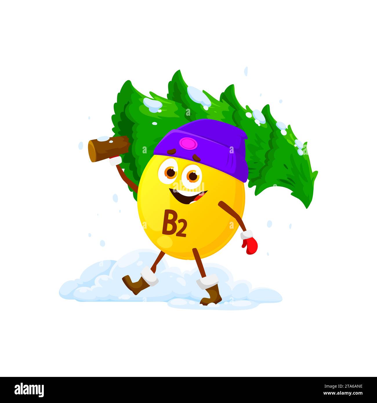 Christmas vitamin B2 carrying Christmas tree, vector cartoon character ...