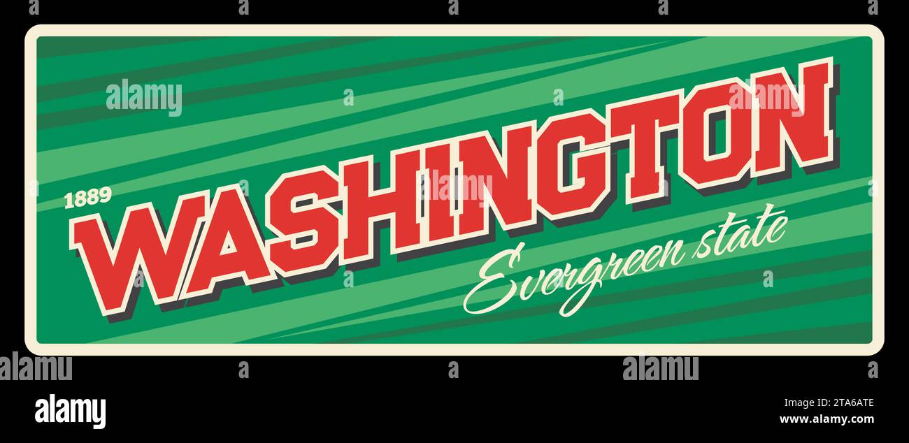 Washington evergreen USA state vintage sign, travel plate. Vector ...