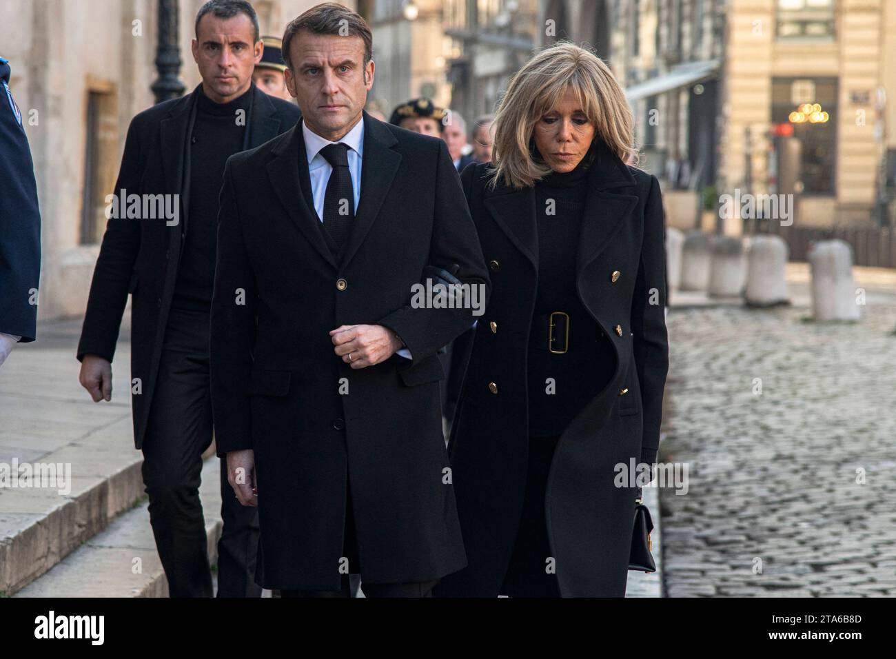Lyon, France. 29th Nov, 2023. French President Emmanuel Macron and his ...