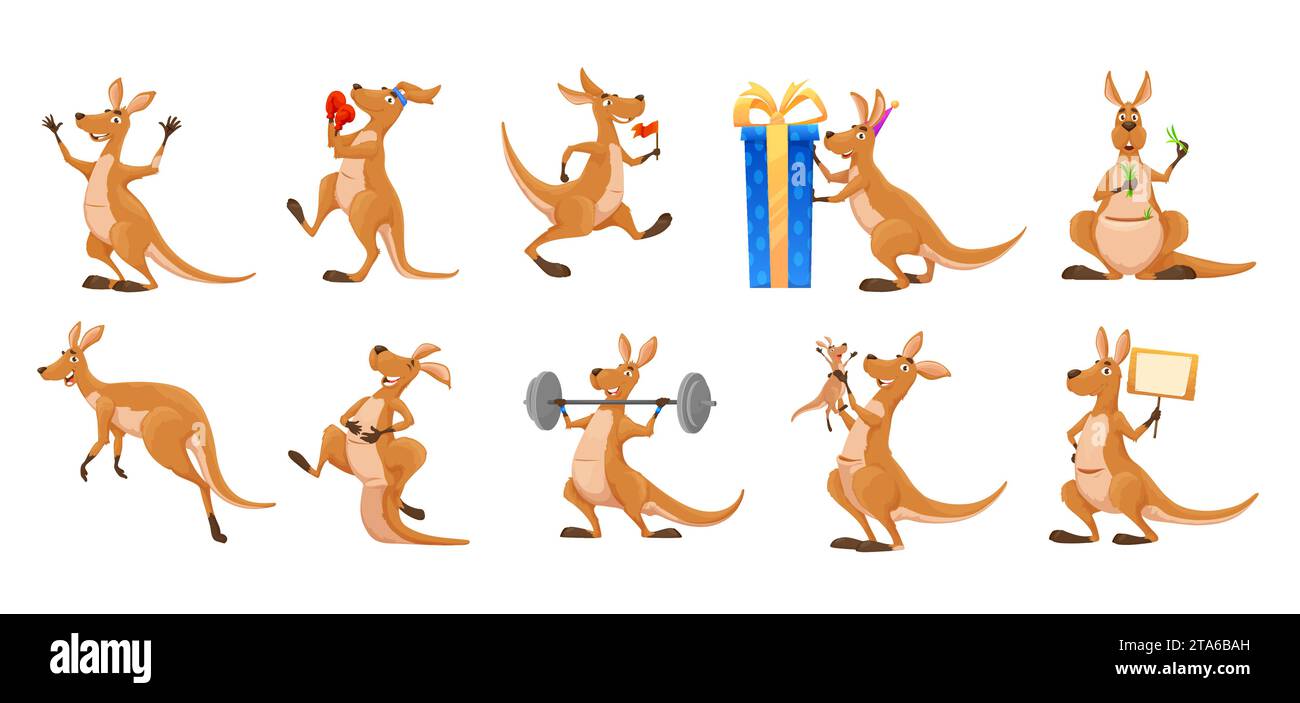 Cartoon kangaroo character, cute animal joey or Australian wallaby ...