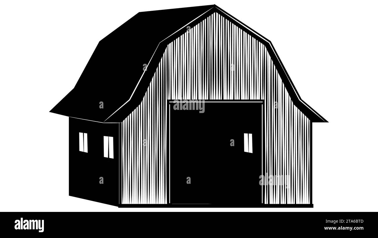 Set of silhouette farm barns and houses isolated on white background ...