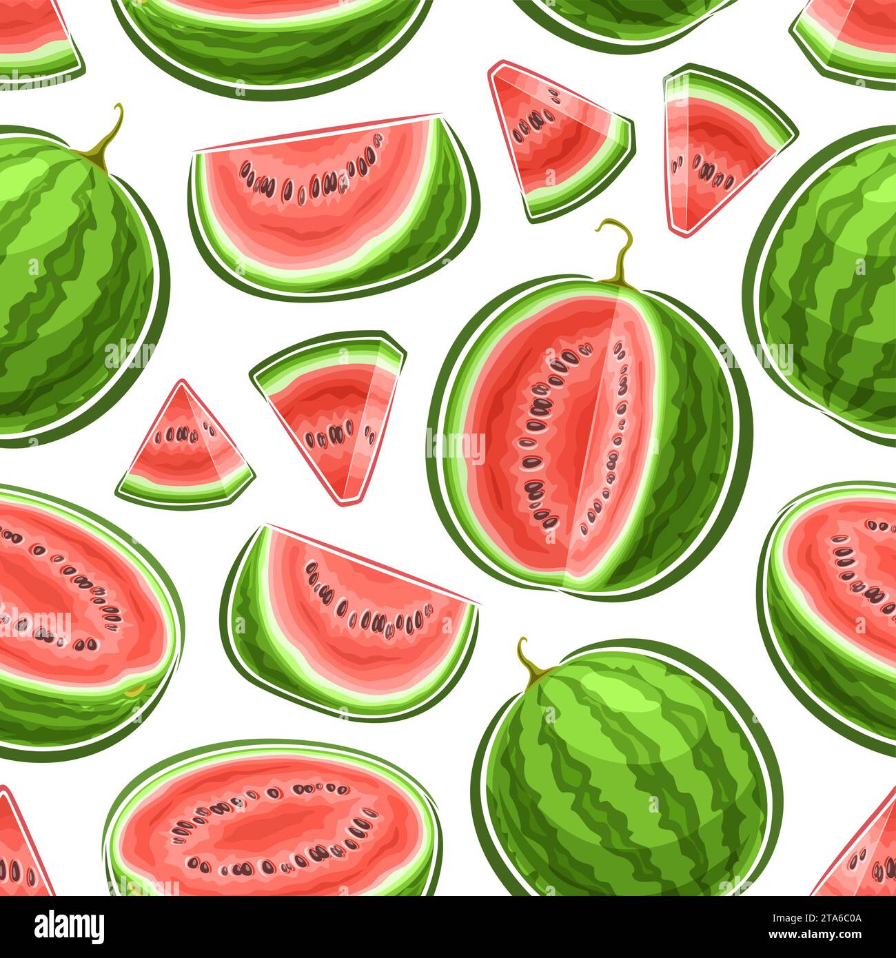 Vector Watermelon Seamless Pattern, decorative repeating background ...
