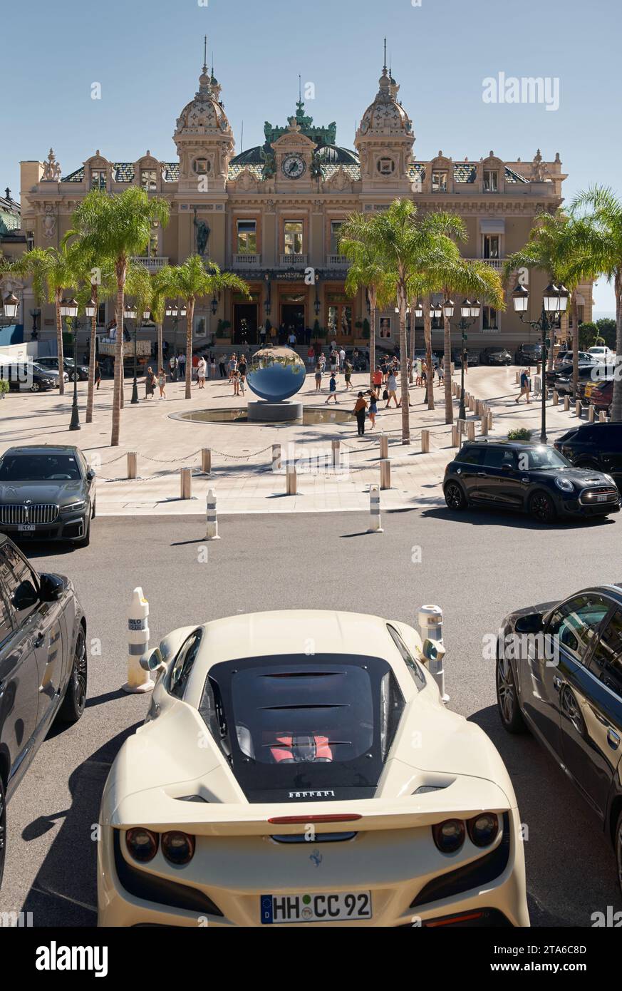 Monaco, Monte-Carlo, 22 October 2022: Square Casino Monte-Carlo at sunset, luxury cars, famous ...