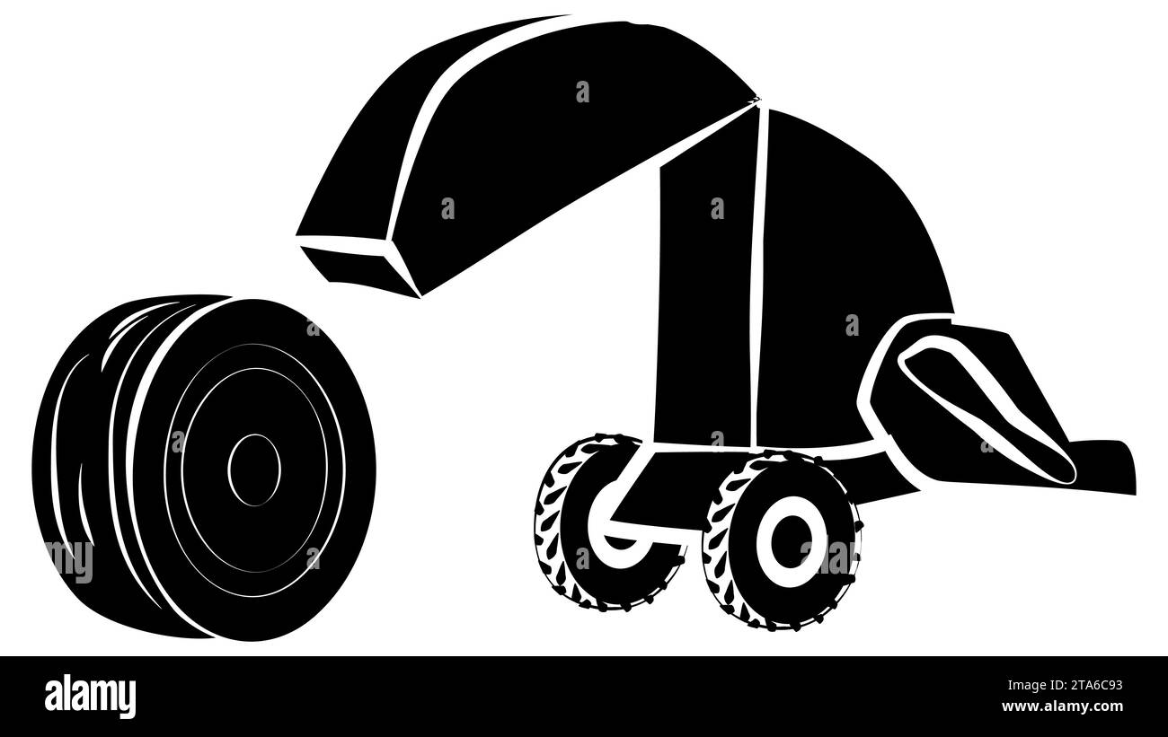 A set of agricultural machinery silhouettes isolated on white ...