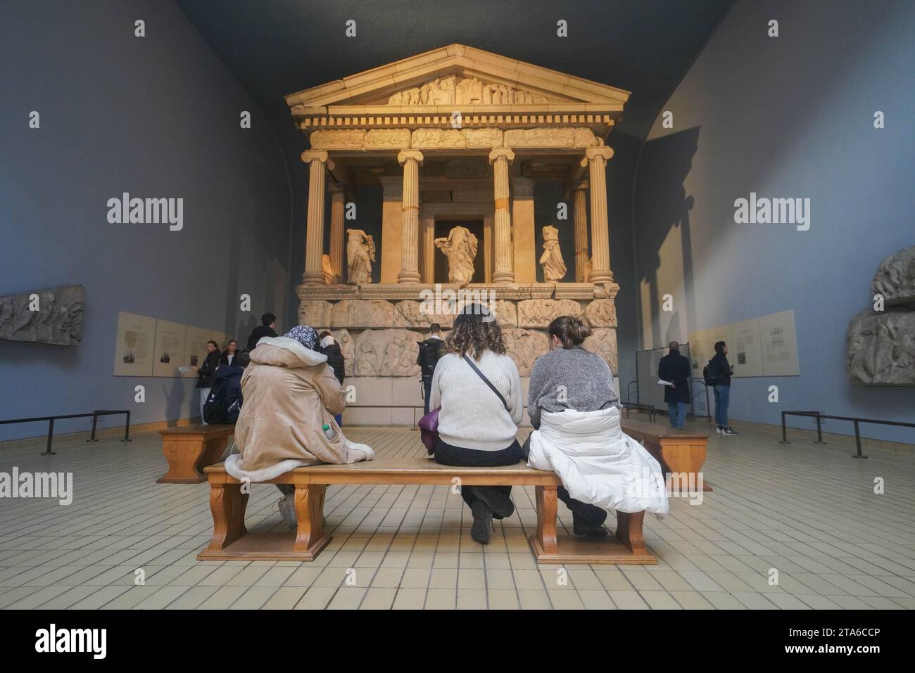 London UK. 29 November 2023. Visitors at the British Museum view the Elgin Marbles also known as ...
