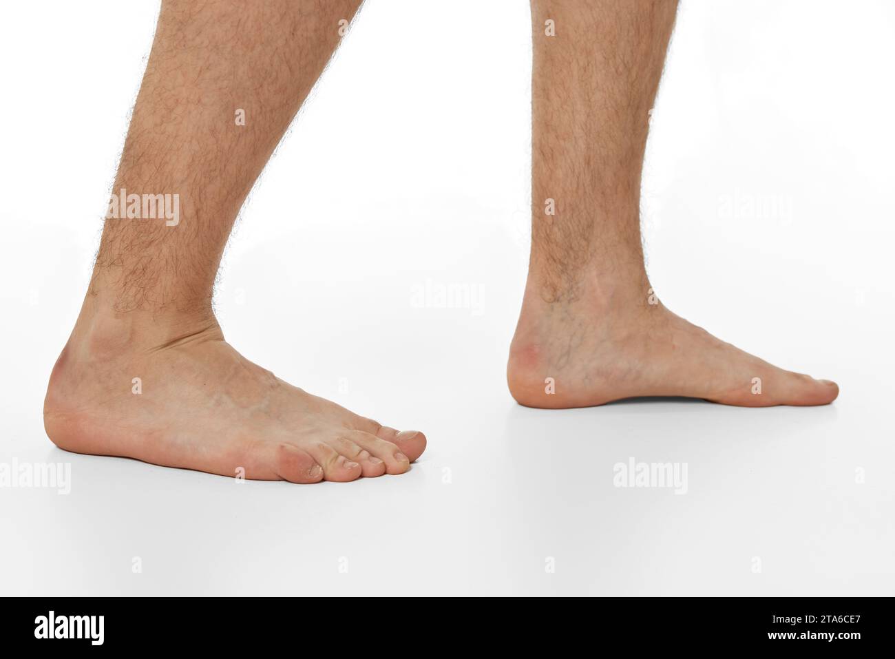 Barefoot male legs on white background. Body care concept Stock Photo ...