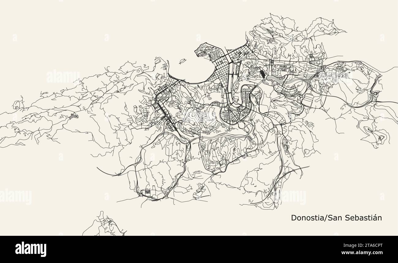 Vector city road map of Donostia-San Sebastian, Gipuzkoa, Spain Stock ...