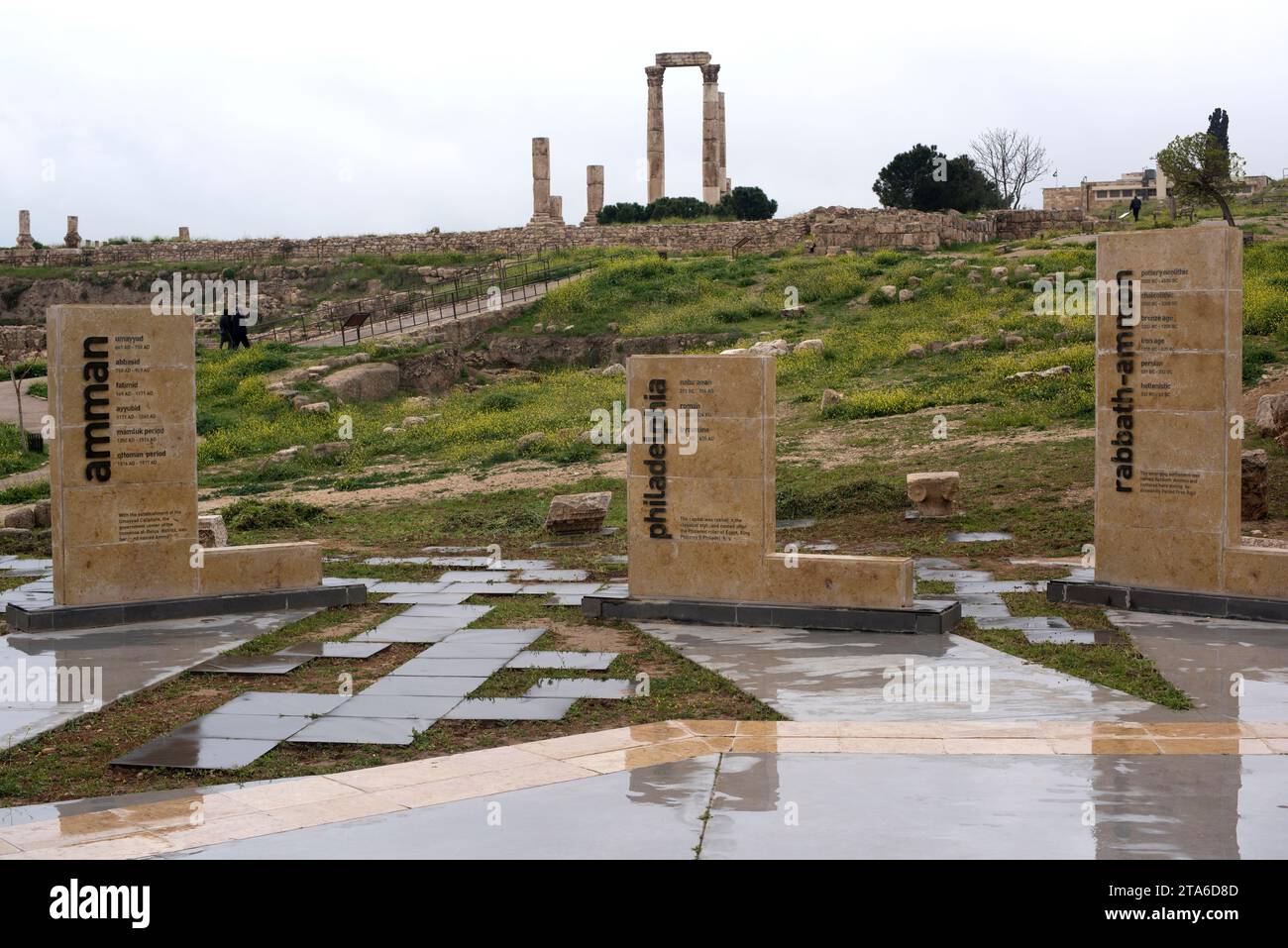Amman Citadel with monoliths of current name (Amman) and ancient names ...