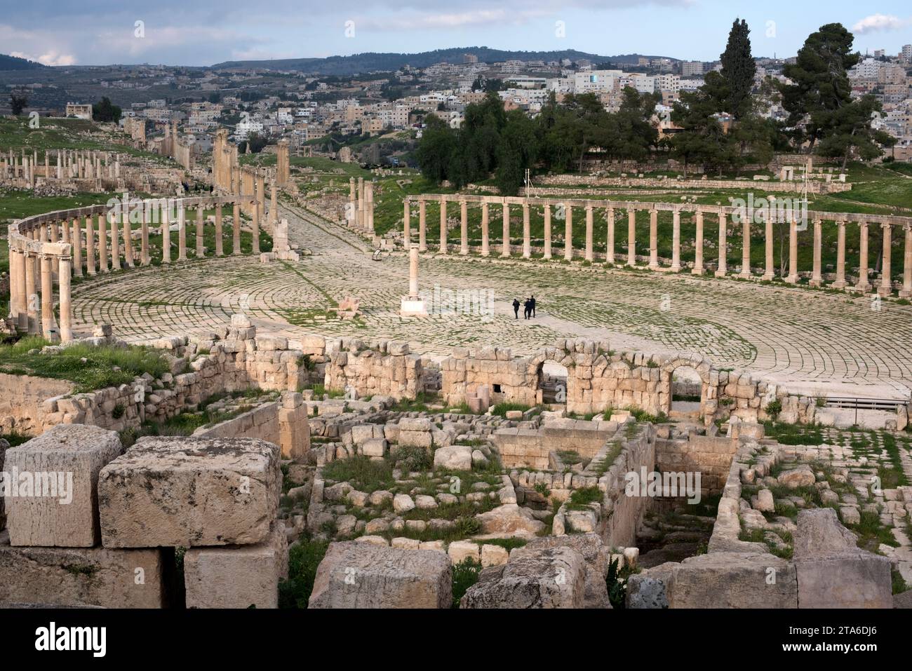 Jerash, Oval Plaza (1-2th century) view from Temple of Zeus. Jordan ...