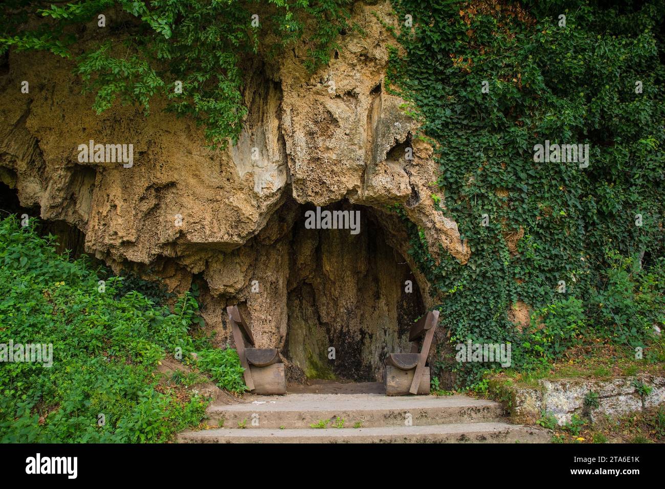 A small cave with benches in Martin Brod in the Una National Park. Una ...