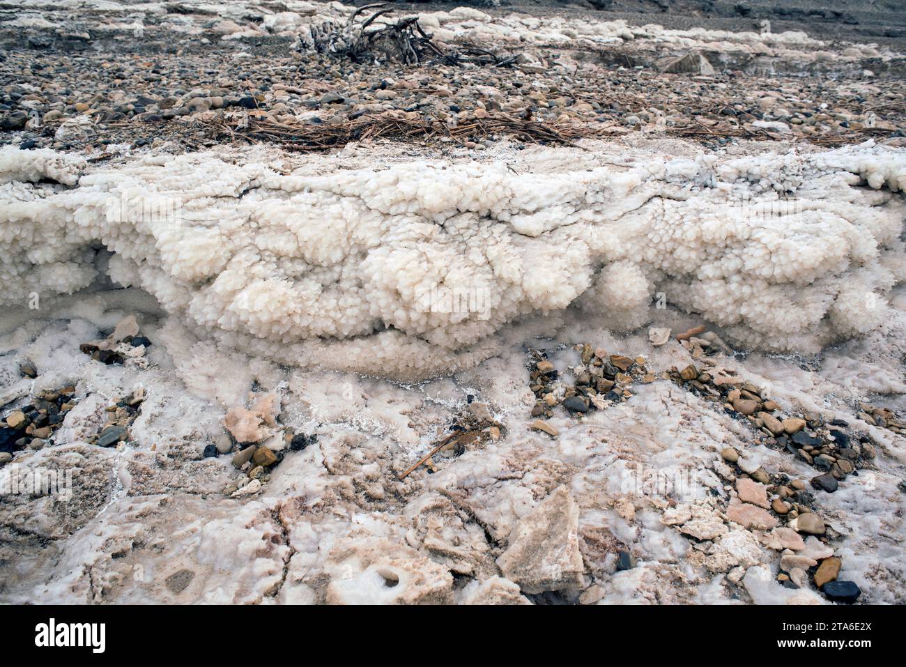 Dead Sea view from Jordan border with salt deposits Stock Photo - Alamy