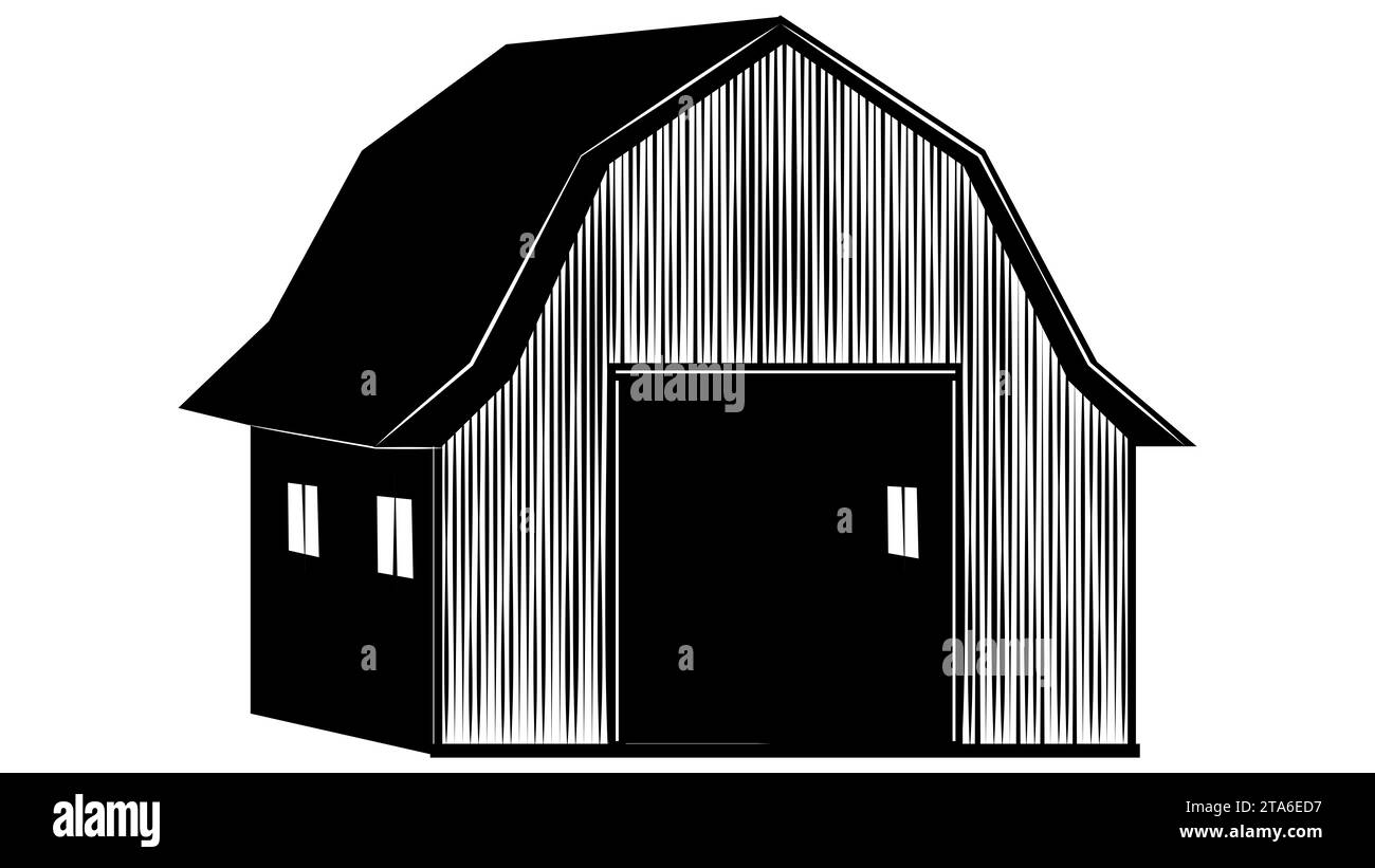 Set of silhouette farm barns and houses isolated on white background ...