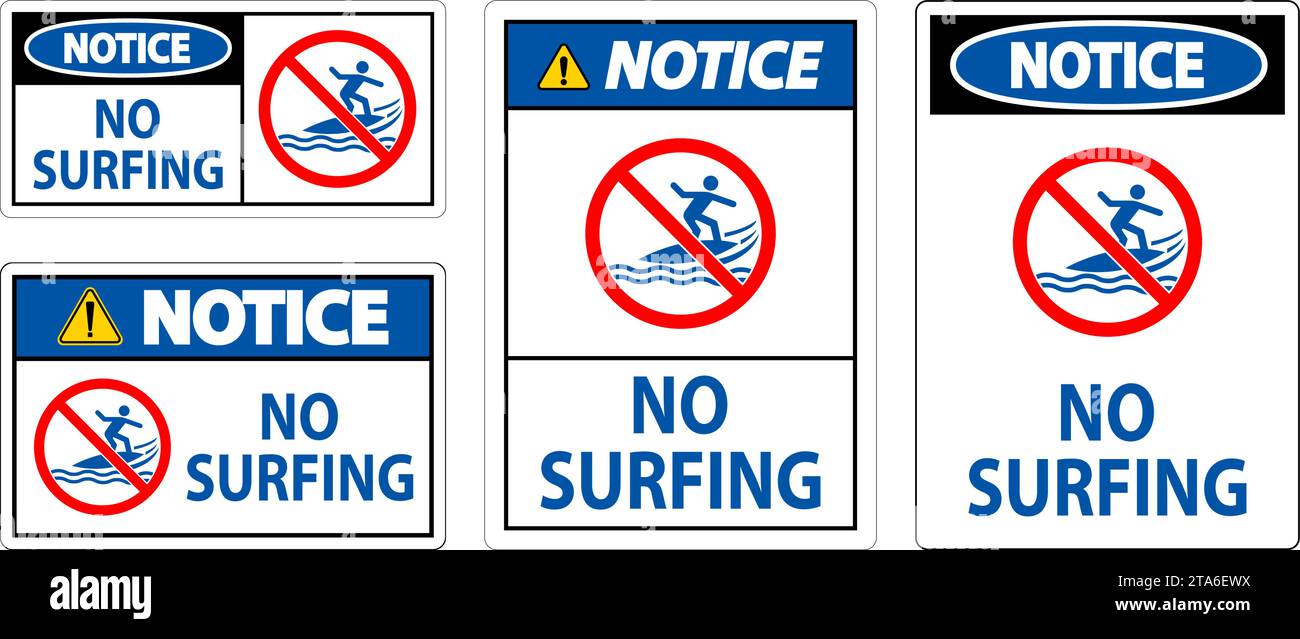 Notice Beach Safety Sign No Surfing Stock Vector Image & Art - Alamy