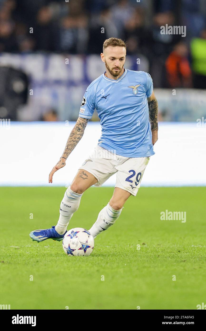 LazioÕs Italian midfielder Manuel Lazzari controls the ball during the UEFA Champions League ...