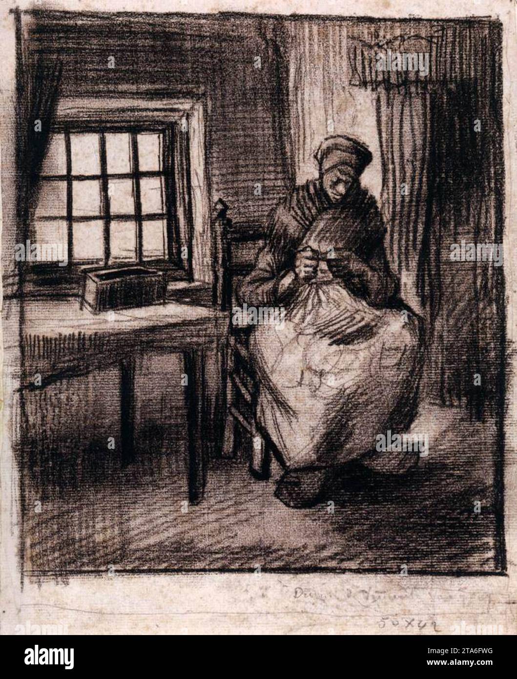 Peasant Interior with a Woman Knitting March 1885, Nuenen by Vincent ...
