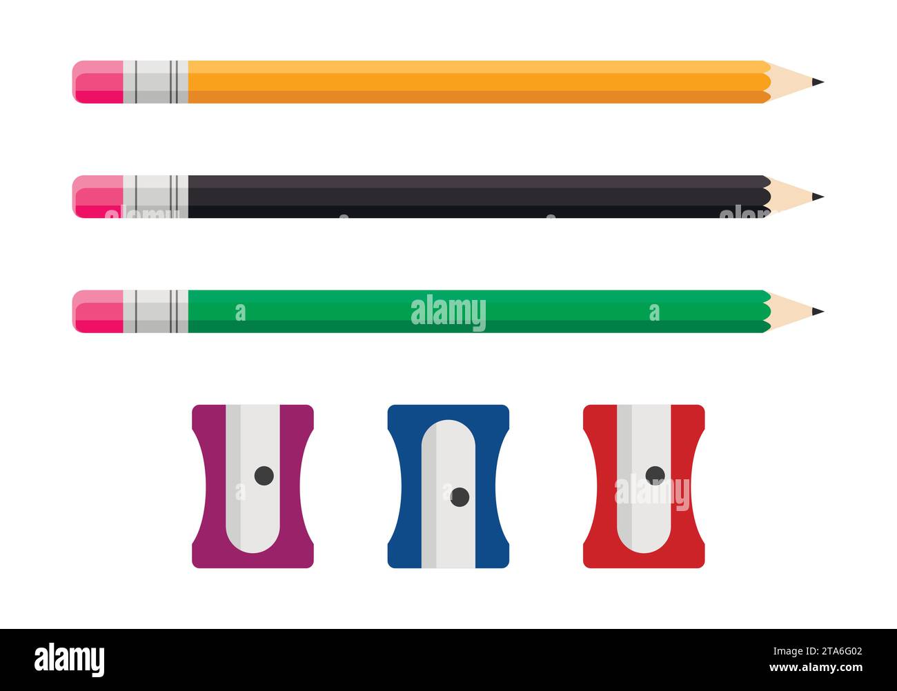 Pencil and sharpener set isolated on white background, Vector ...