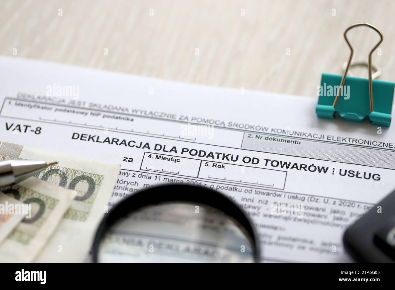 Declaration for tax on goods and services VAT-8 form on accountant ...