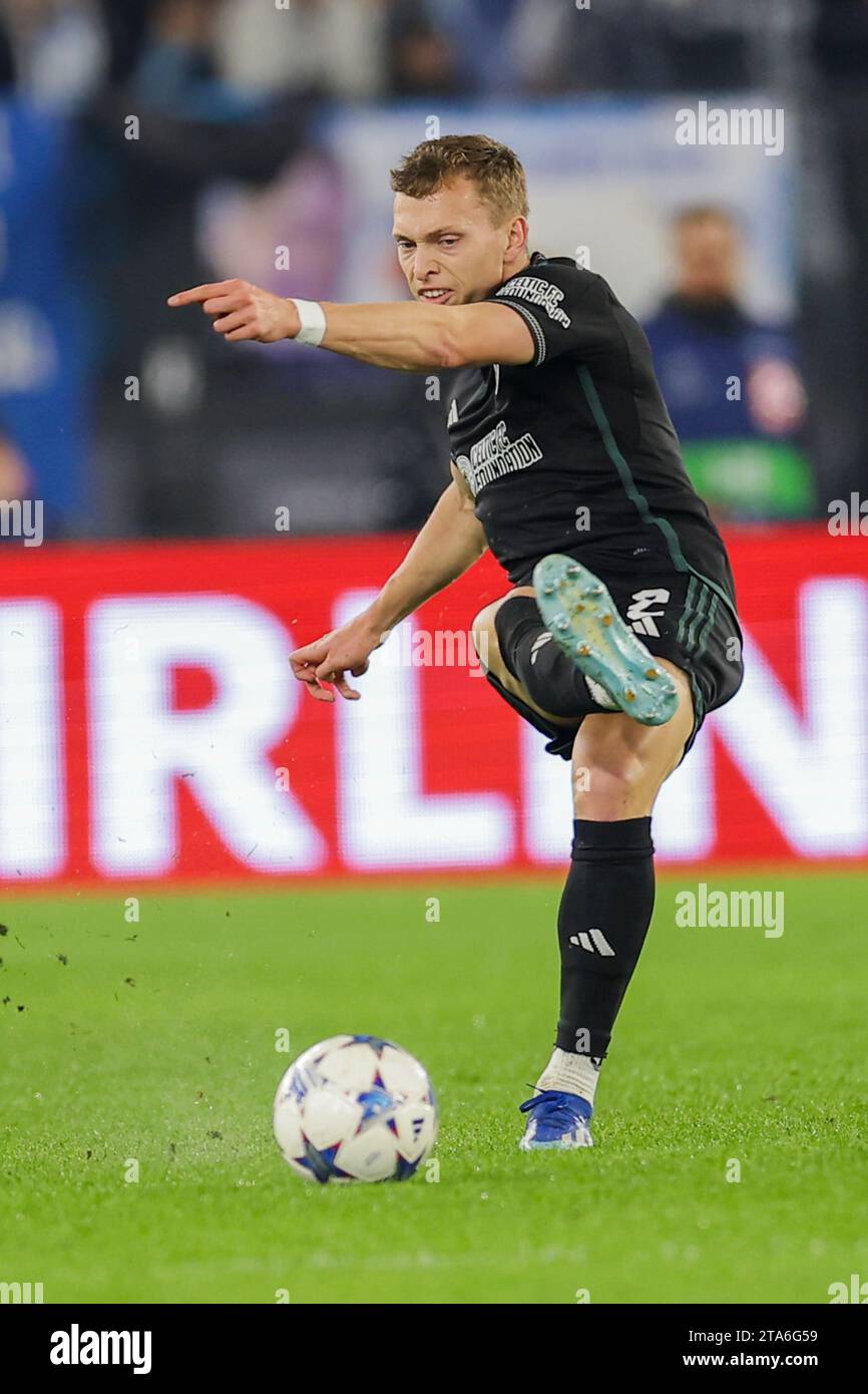 Celtic's Scottish defender Greg Taylor controls the ball during the ...