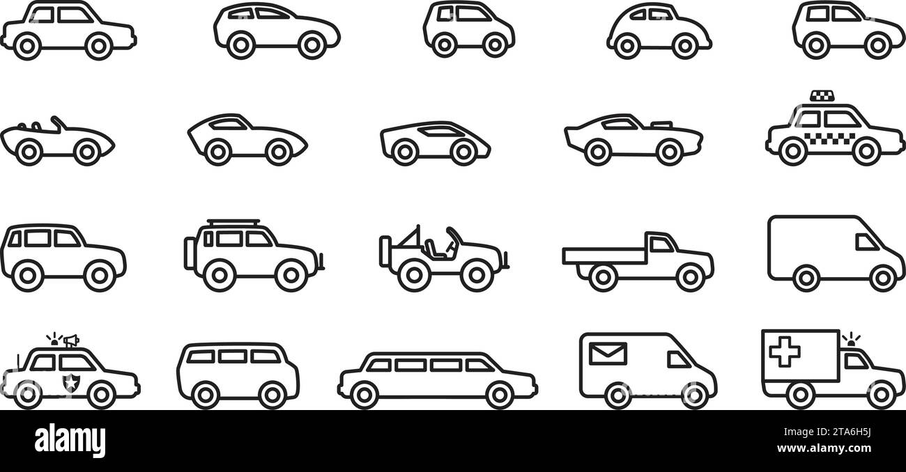 various civilian car vehicle simple line outline silhouette side view ...