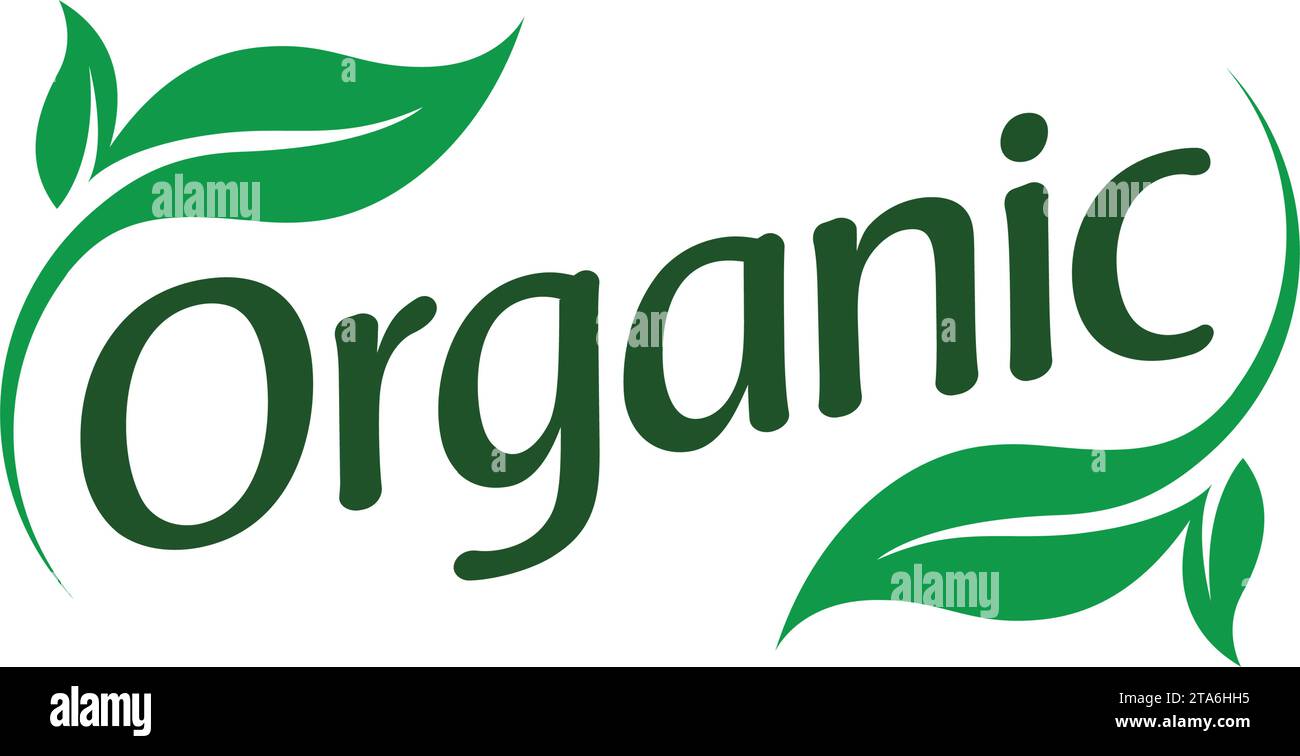 organic logo symbol in green leaf motif label vector isolated on transparent background Stock ...