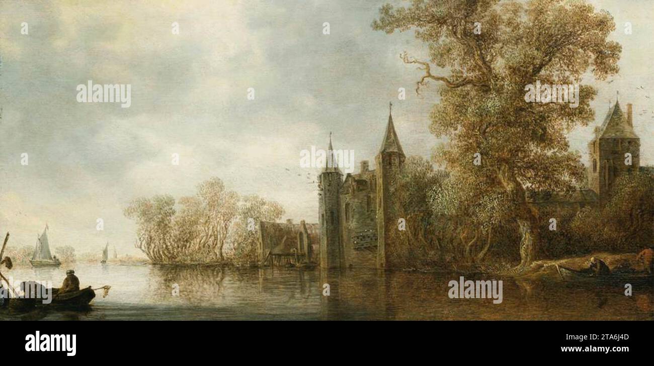 River Landscape with a Medieval Fortification 1638 by Jan Van Goyen ...