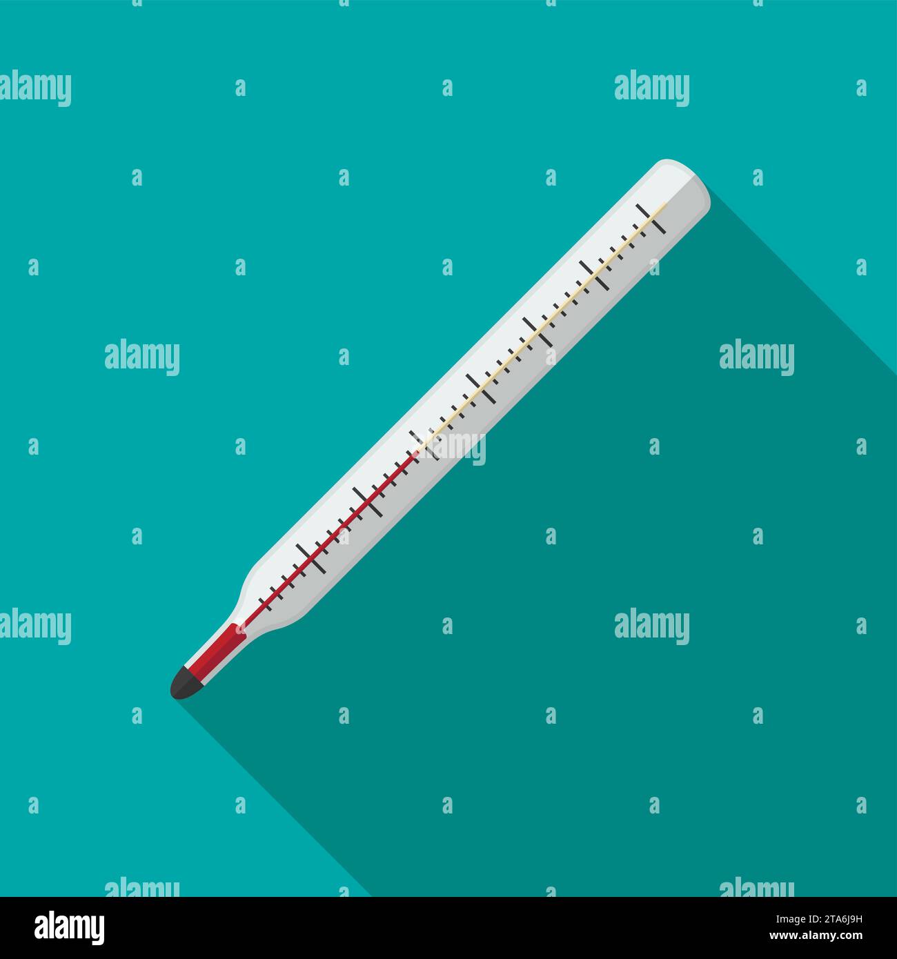 A glass linear mercury thermometer icon for measuring the temperature ...