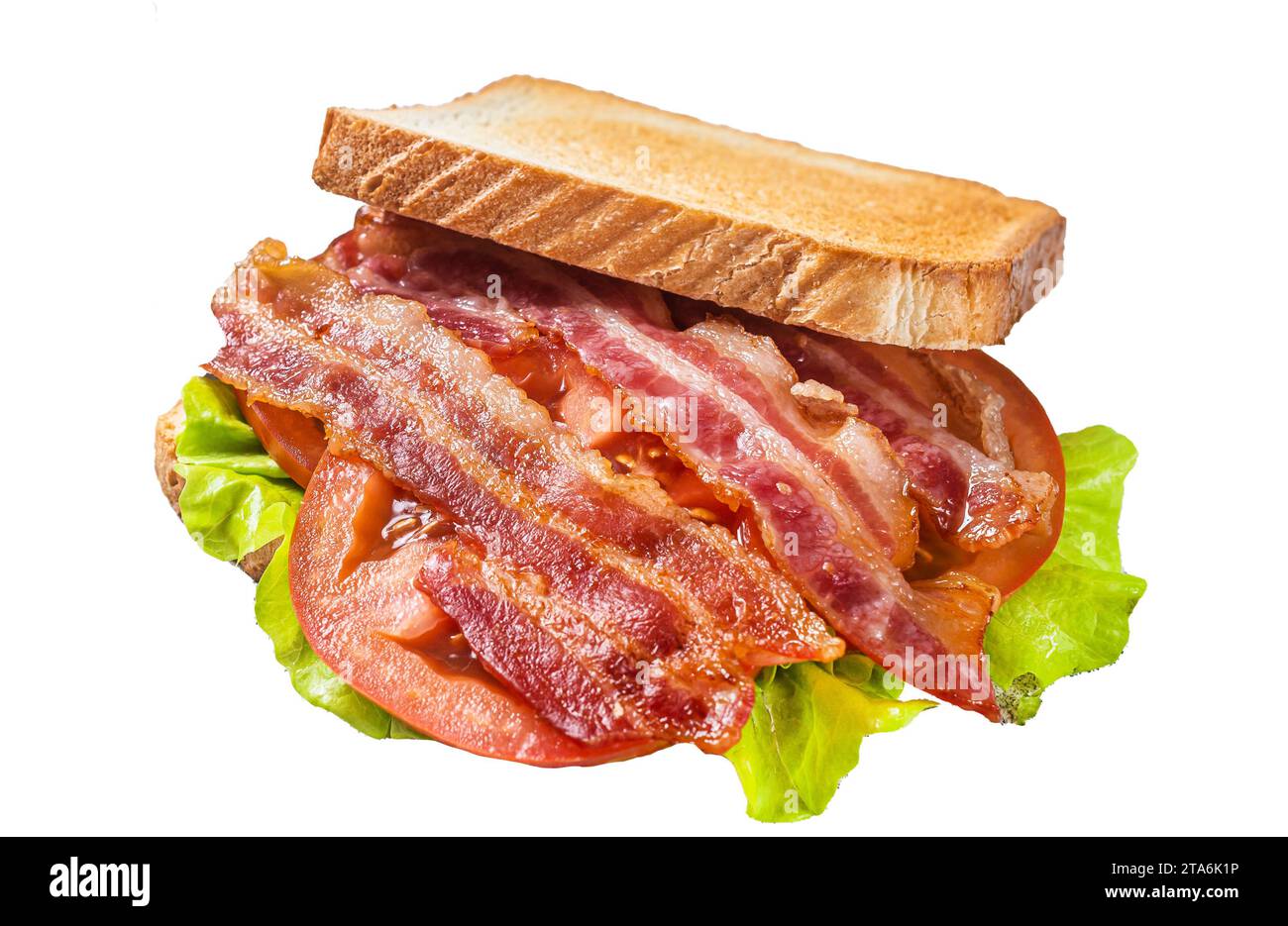 BLT toasted sandwich with bacon, tomato and lettuce. Isolated, white ...