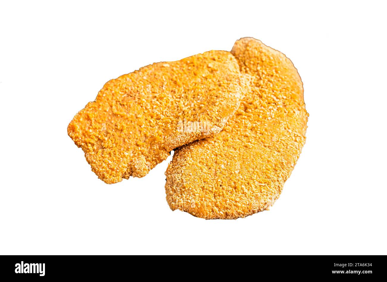 Homemade raw breaded German Weiner Schnitzel. Isolated, white ...