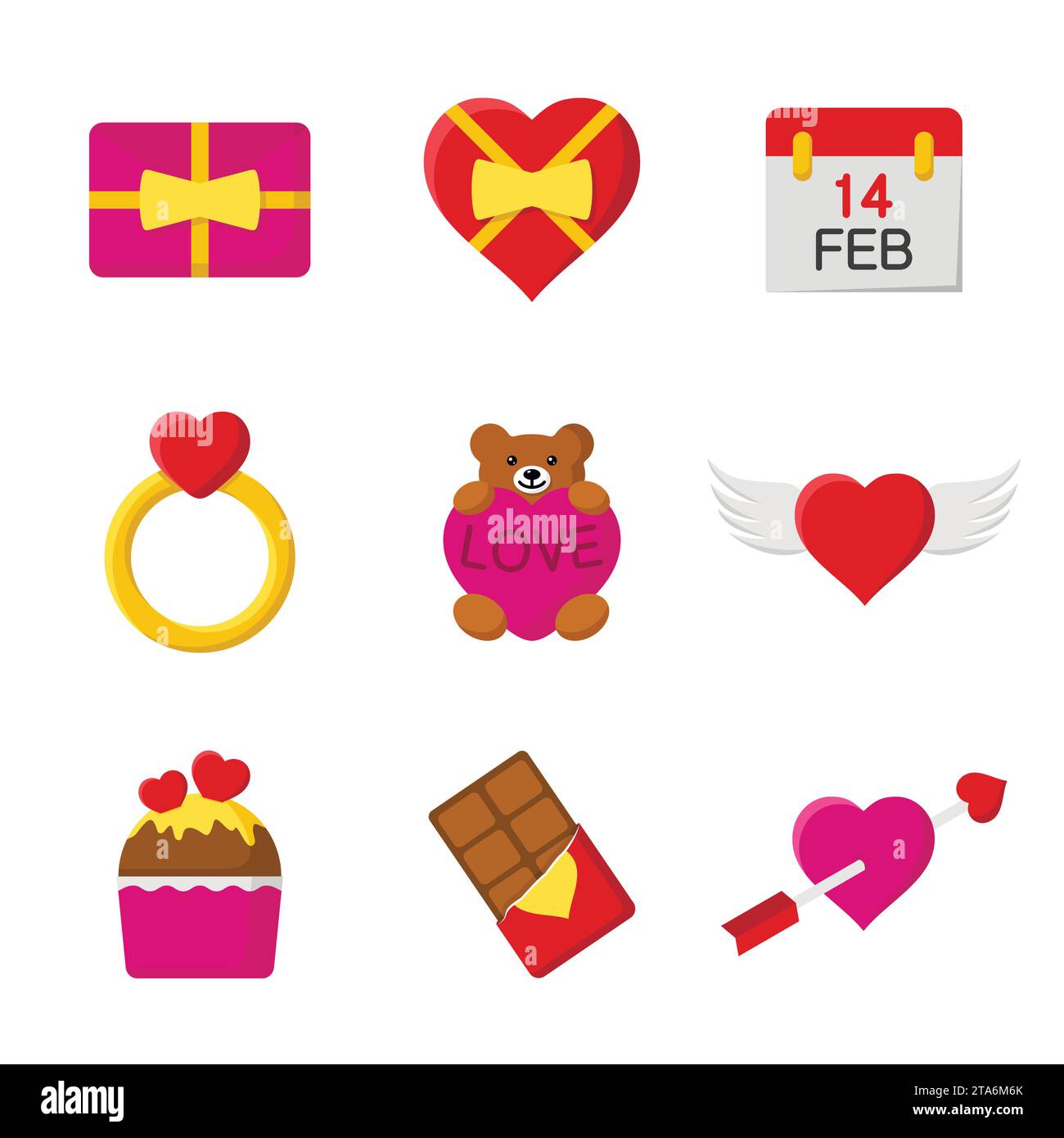 Happy Valentine Day icons and love icons set isolated on white ...