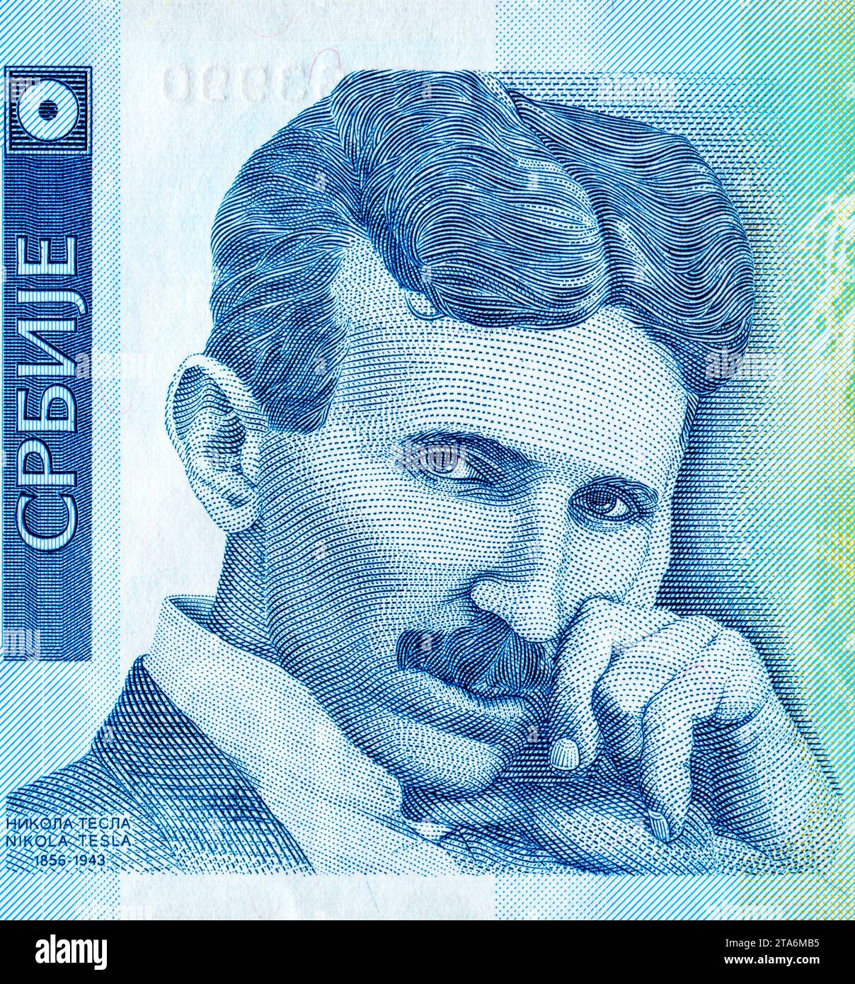 Nikola Tesla (1856 - 1943). Portrait from Serbian banknote. Genius ... Nikola Tesla (1856 - 1943). Portrait from Serbian banknote. Genius ...