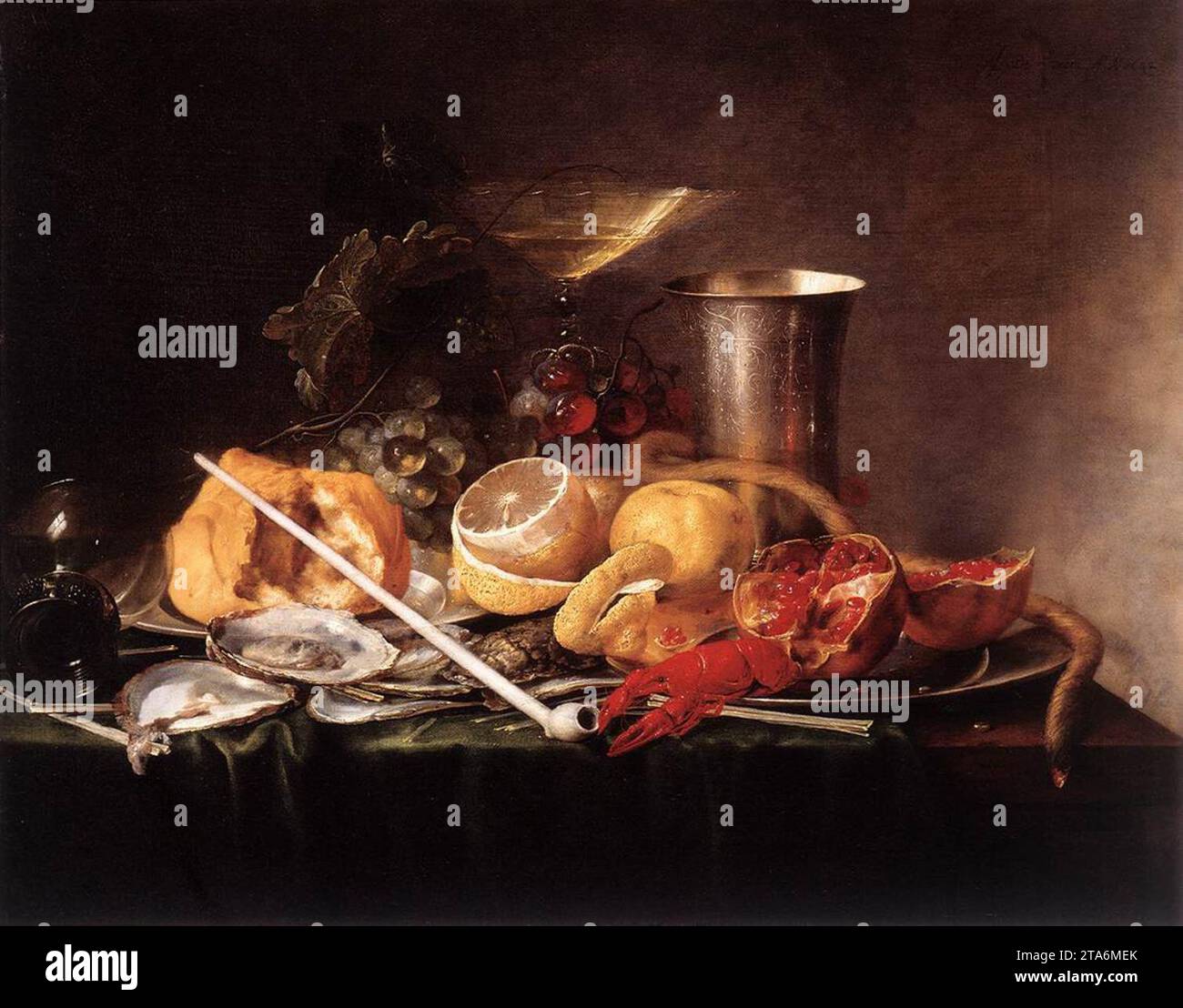 Still-Life, Breakfast with Champaign Glass and Pipe 1642 by Jan Davidsz ...