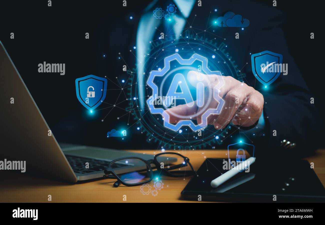 Businessman shows icon on using artificial intelligence (Ai) technology ...