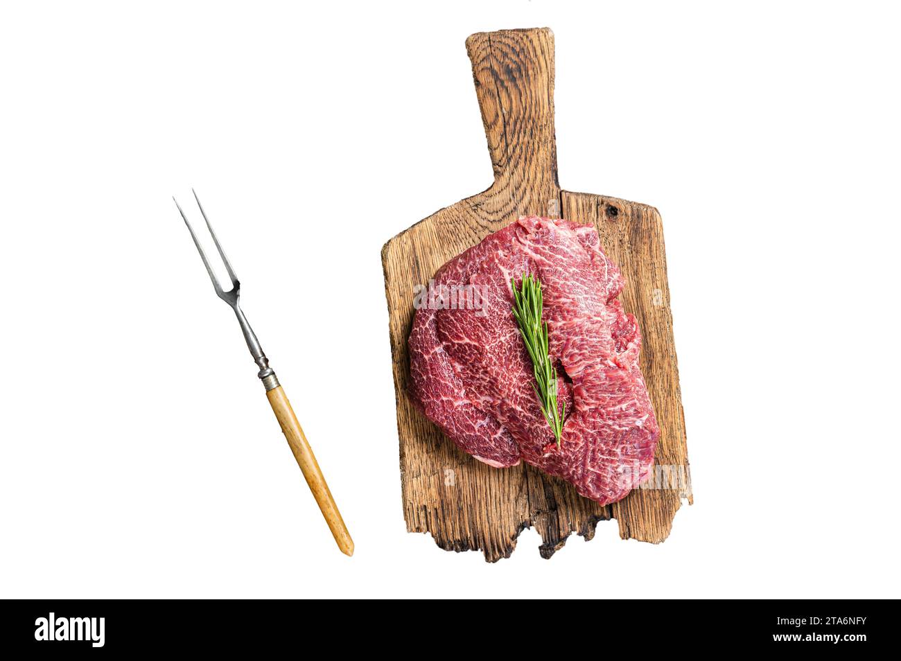 Uncooked Raw beef veal cheeks on wooden board. Isolated, white ...