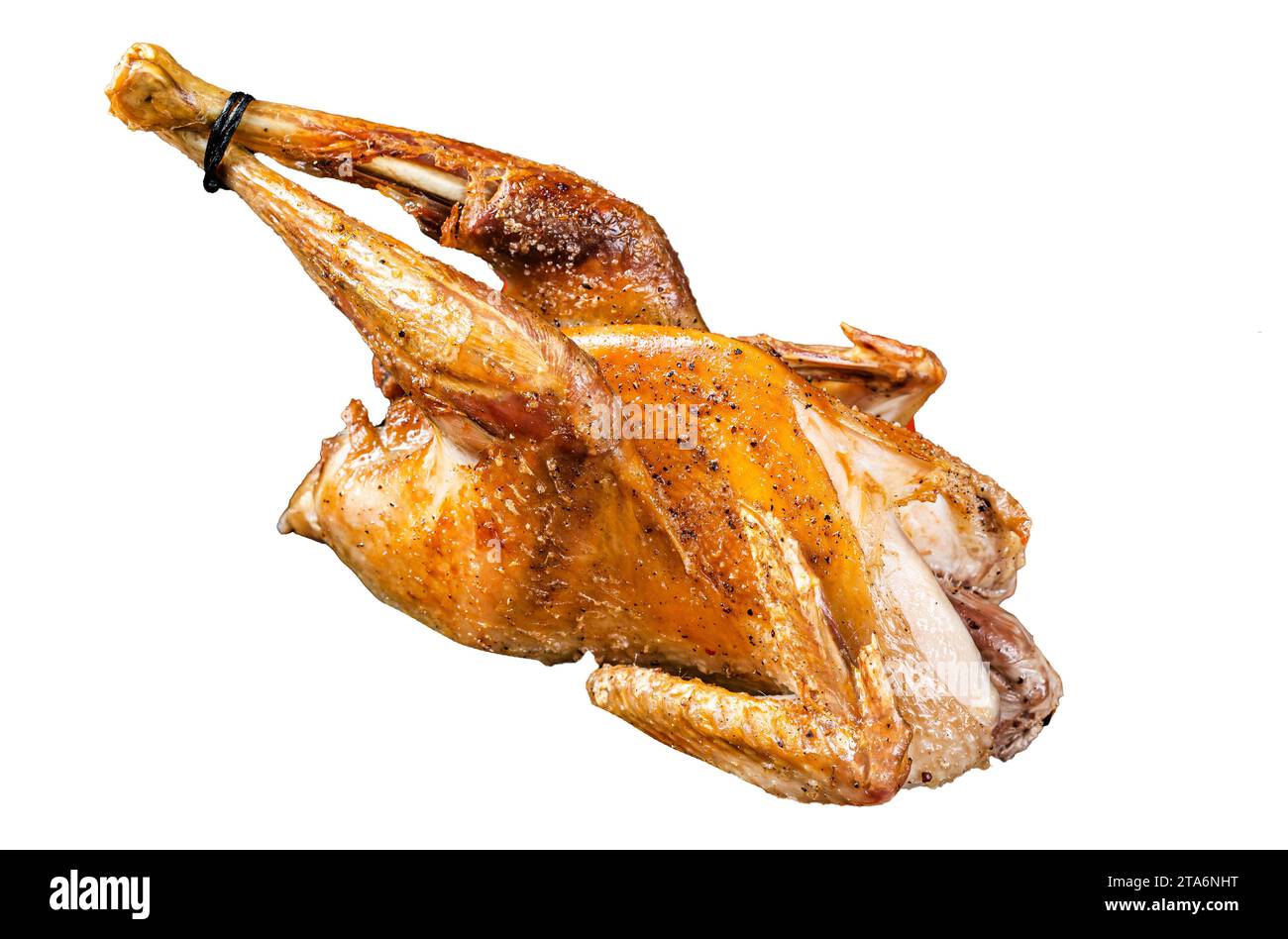 Roast guinea fowl with herbs and spices, cooked game bird. Isolated ...