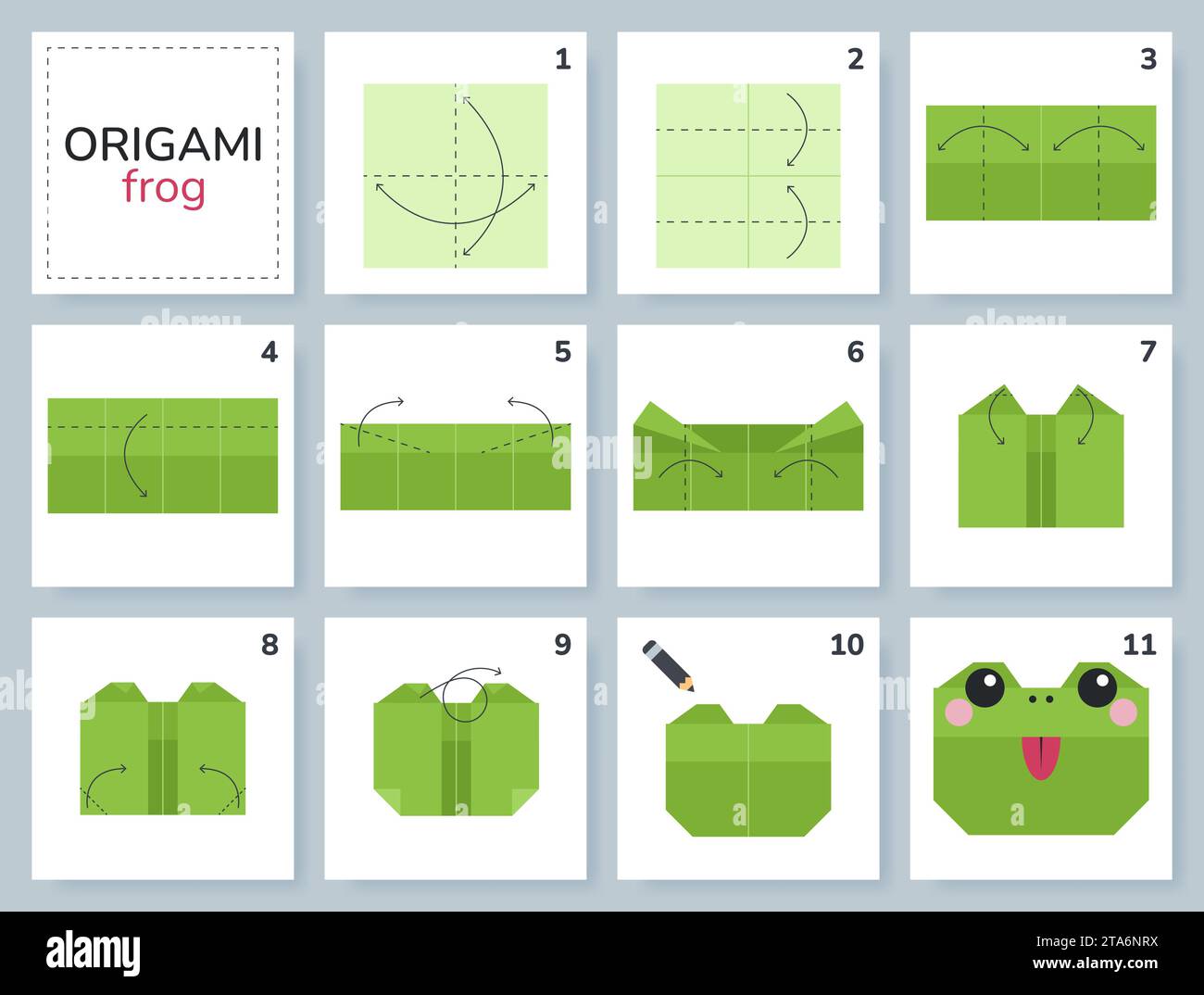 Origami tutorial for kids. Origami cute frog Stock Vector Image & Art ...