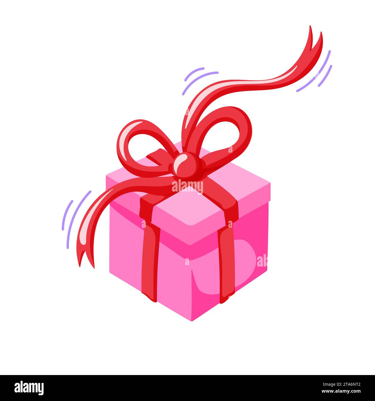 Pink gift box in cartoon style. Present box with the red bow. Vector ...