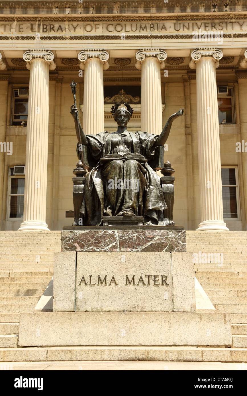 New York, USA - May 25, 2018: Alma Mater statue near the Columbia ...