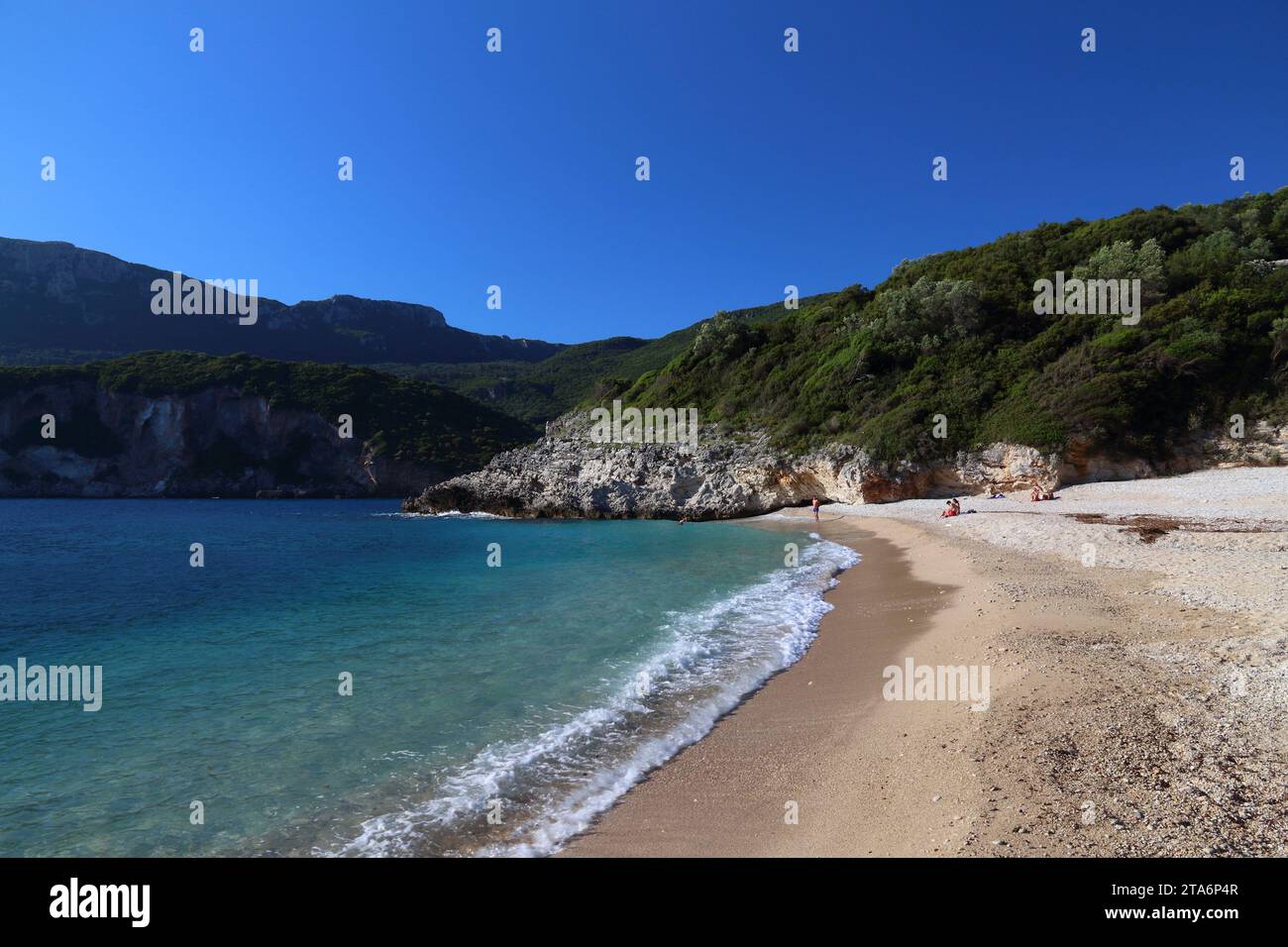 Corfu island landscape - Rovinia beach in Liapades. Greek island beach ...