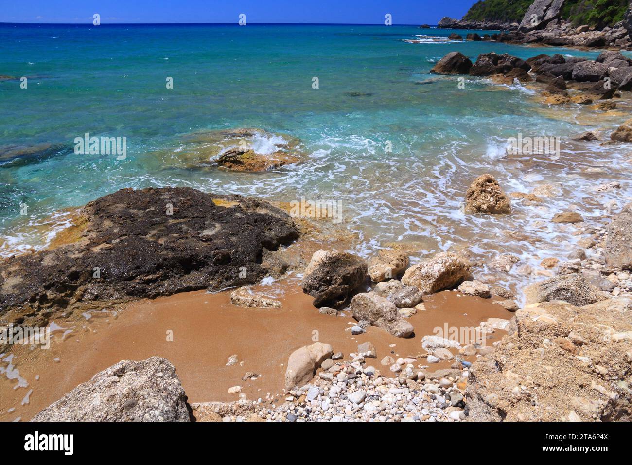 Corfu beach landscape - island in Greece. Myrtiotissa Beach below the ...