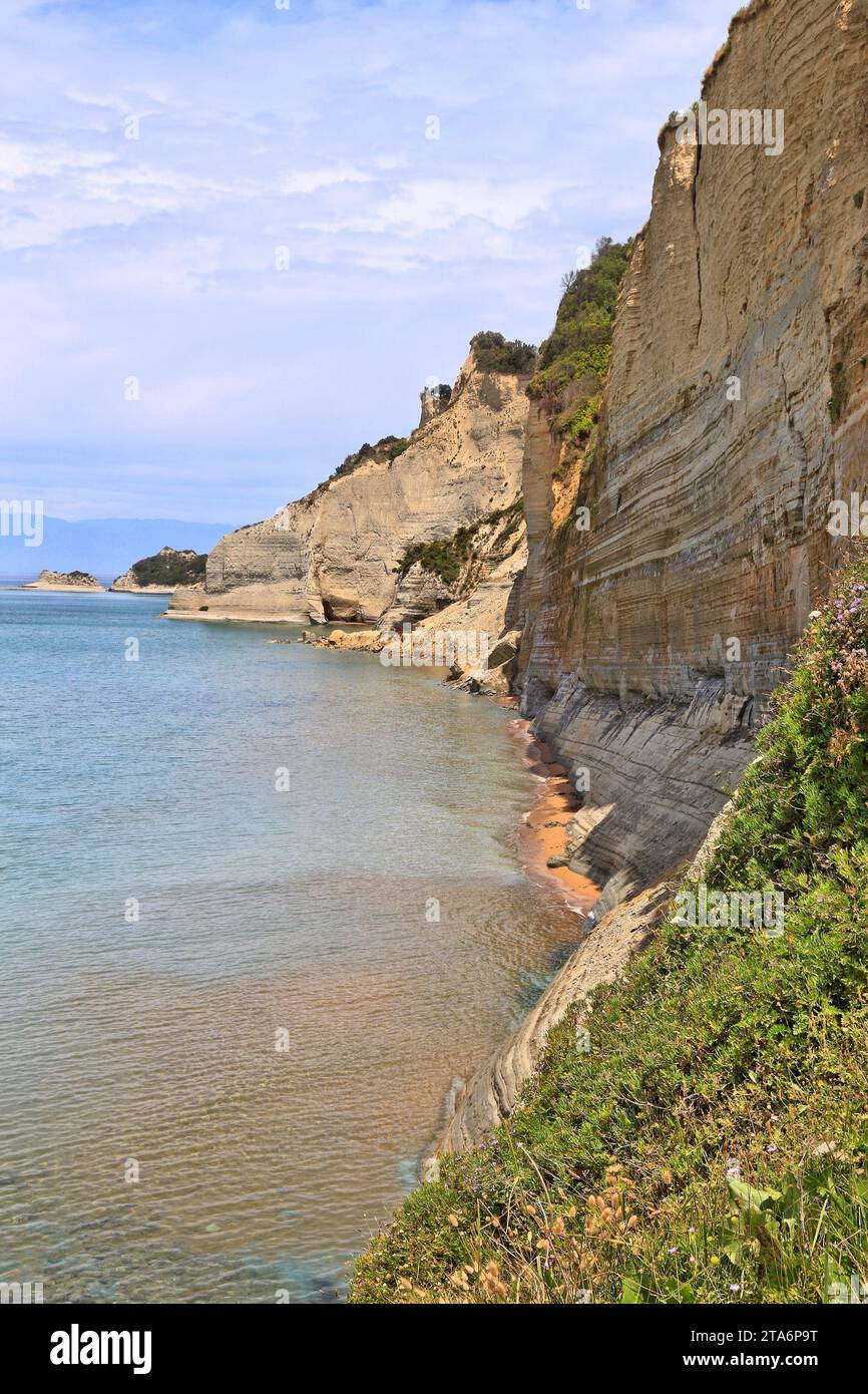 Corfu island landscape - nature of Greece. Logas Beach cliffs Stock ...