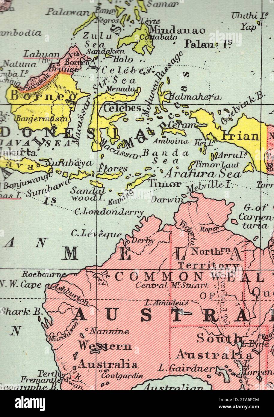 A vintage/antique political map of Borneo and Australia in sepia Stock ...