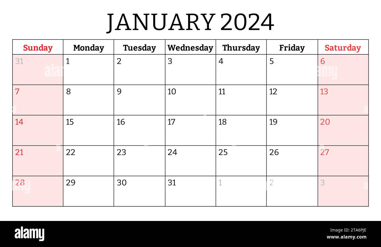 January 2024 english month calendar. Vector printable illustration ...