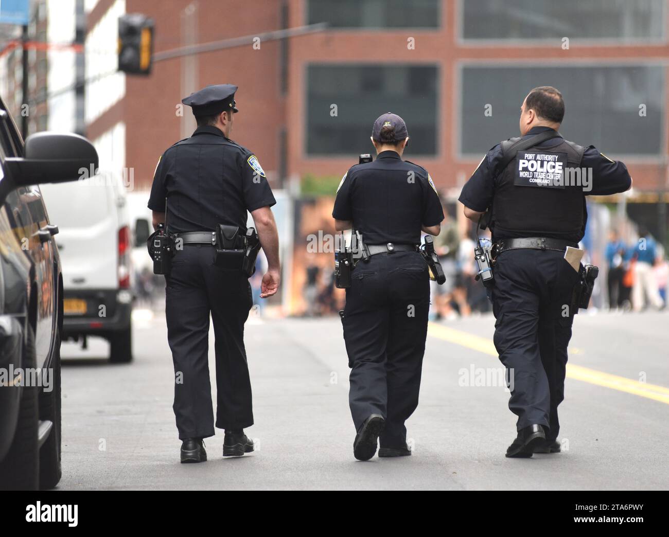 NEW YORK, USA - June 10, 2018: Police officers performing his duties on ...