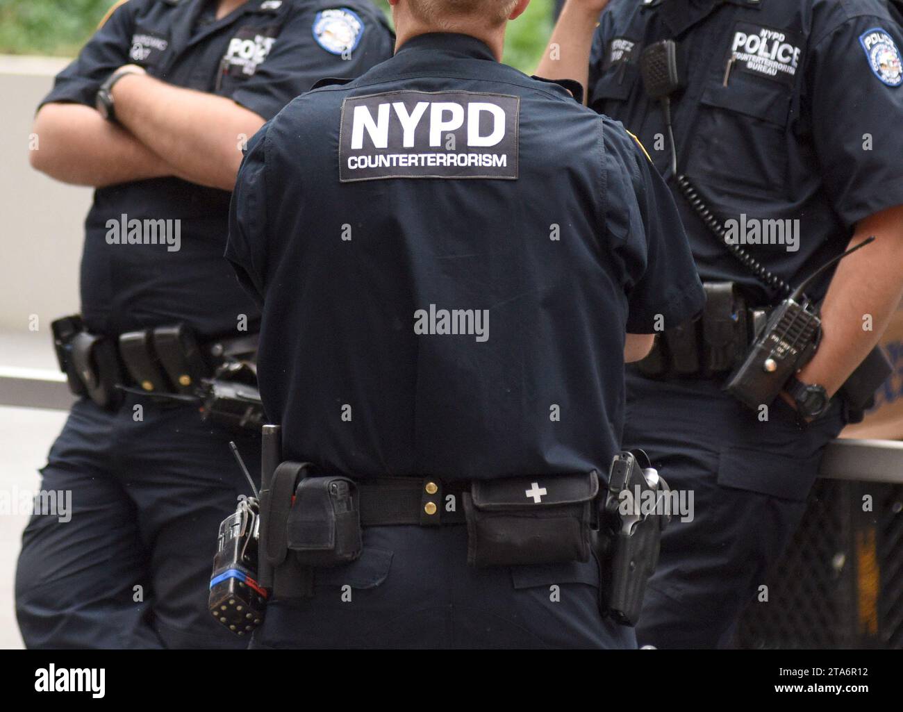 NEW YORK, USA - June 10, 2018: Police officer performing his duties on the streets of Manhattan ...