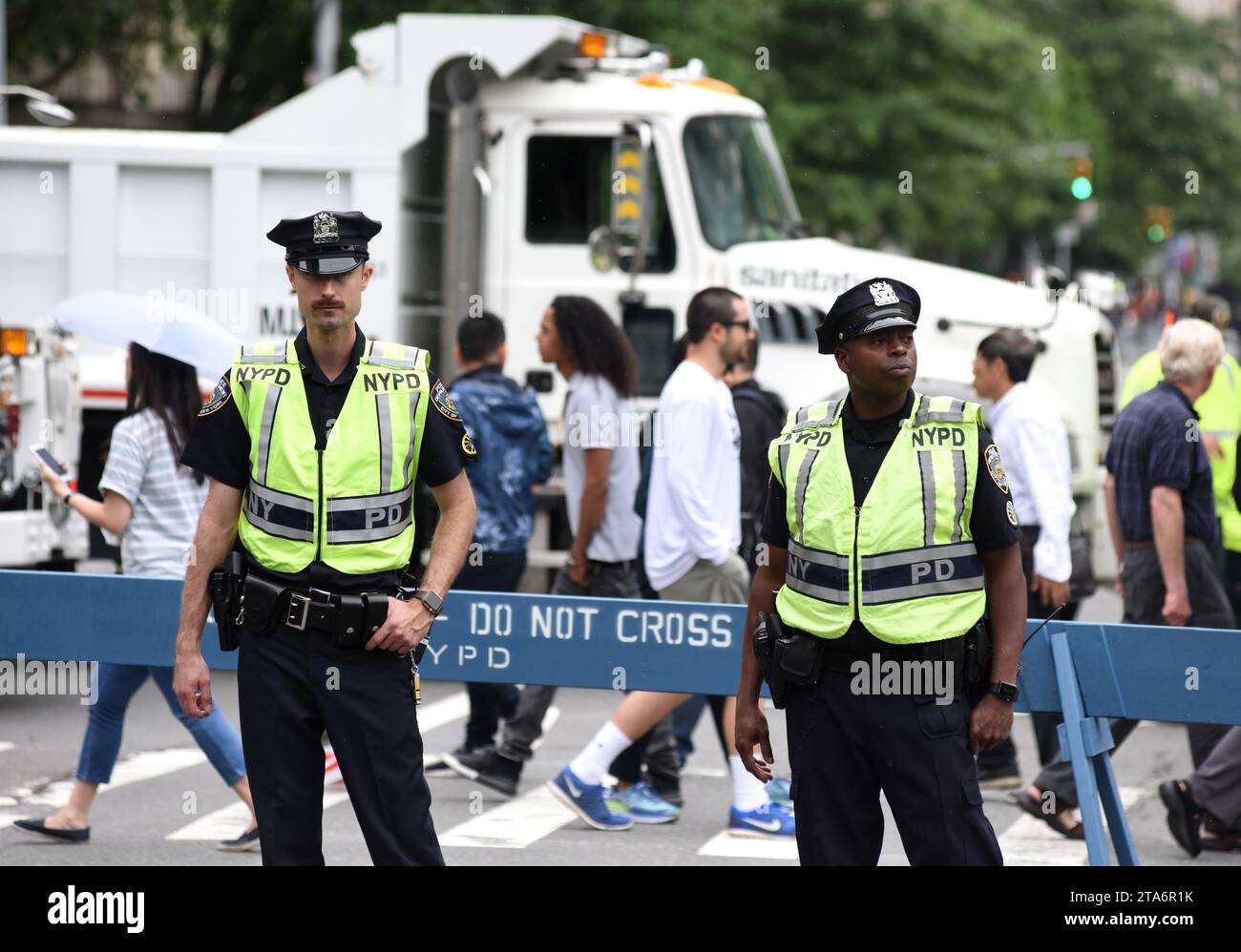 NEW YORK, USA - June 10, 2018: Police officers performing his duties on ...