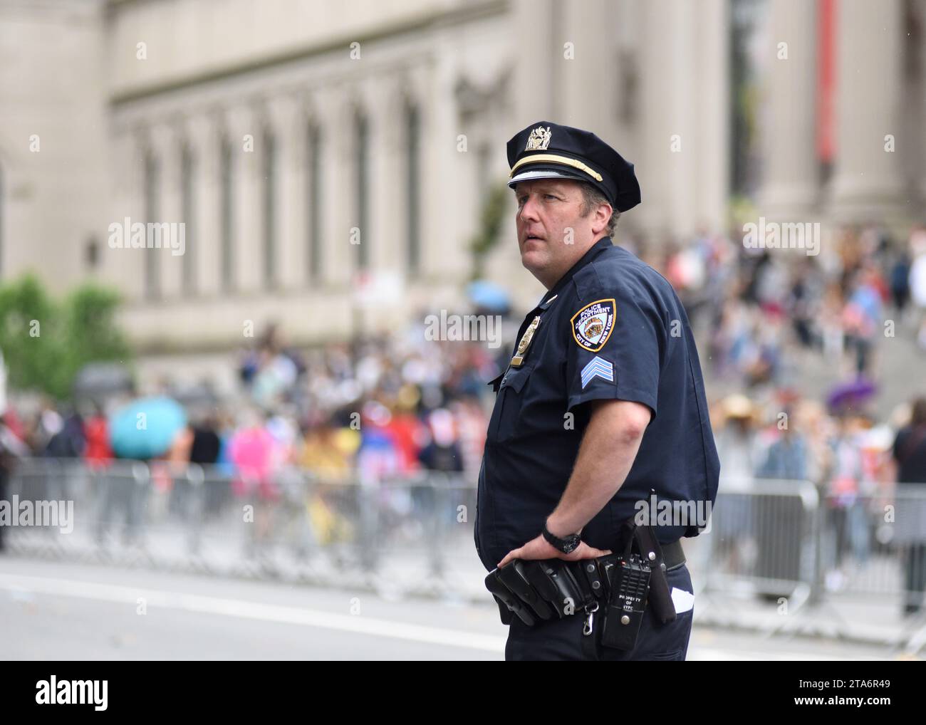NEW YORK, USA - June 10, 2018: Police officer performing his duties on ...