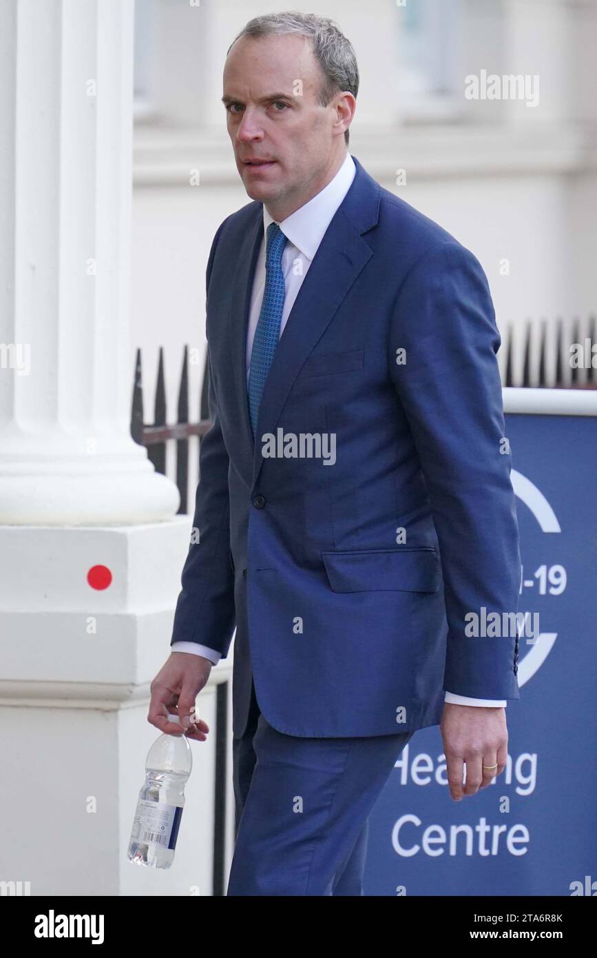Former deputy prime minister Dominic Raab at Dorland House in London ...